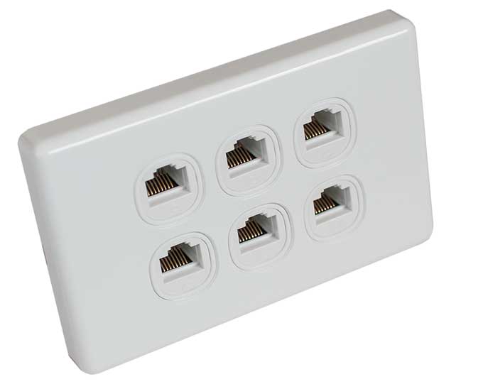 6 Port Gang Cat6 Wall Plate Clipsal Style 6 RJ45 Cat 6 Coupler F/F ...